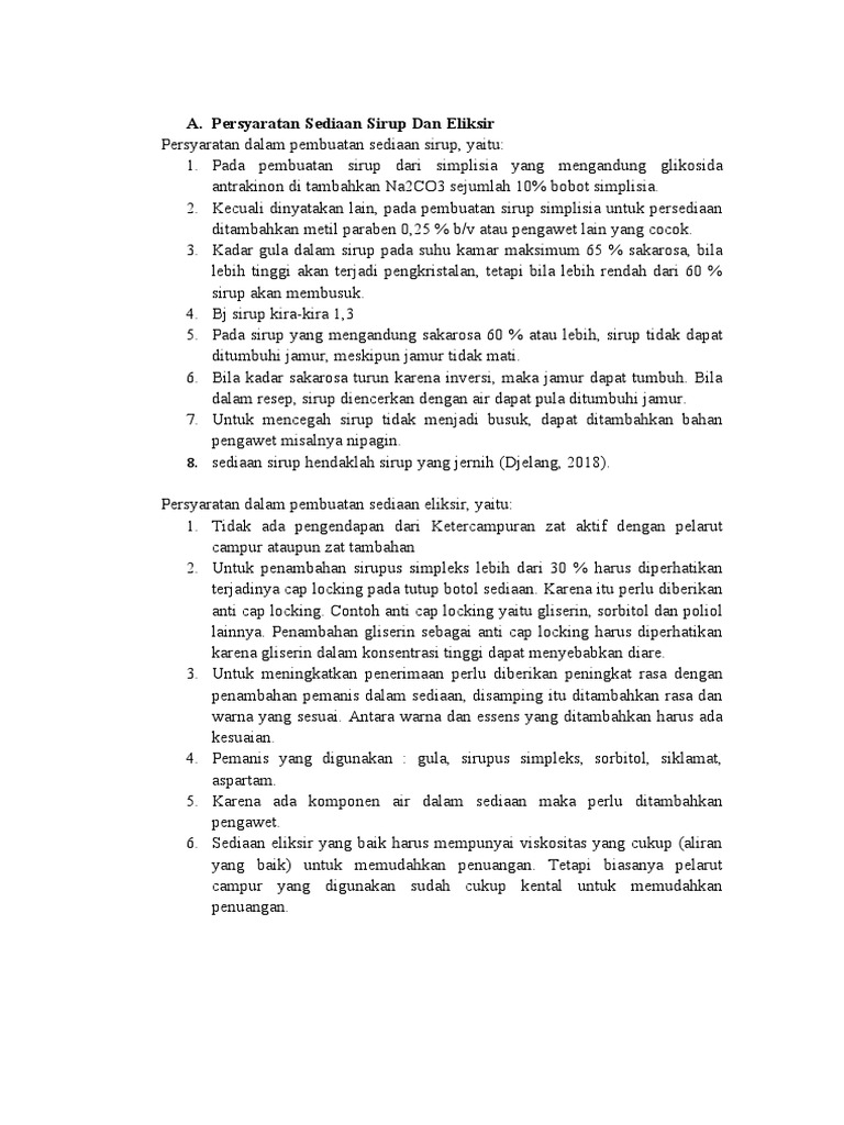 Persyaratan Pembuatan Sirup dan Eliksir | PDF