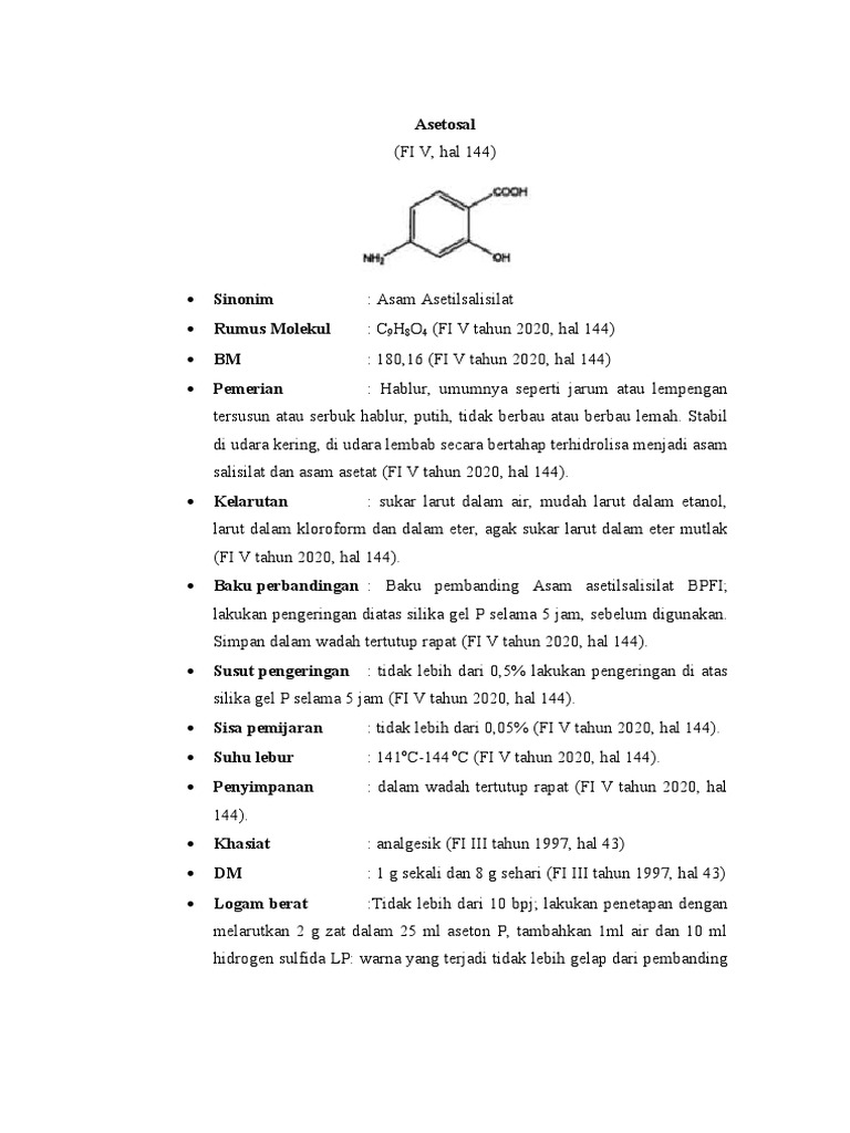 Monografi Asetosal dalam Farmakope | PDF | Sains & Matematika