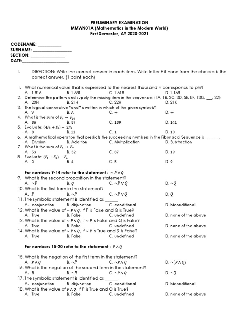 Prelim MMW Lpu 2020 2021 | PDF | Metalogic | Mathematics