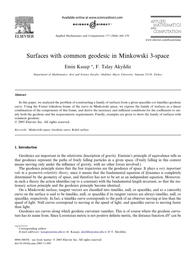 Surfaces With Common Geodesic in Minkowski 3-Space: Emin Kasap, F ...