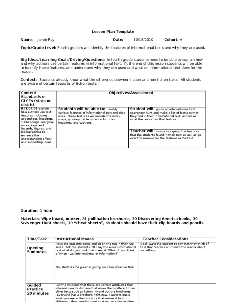 Informational Text Features Lesson Plan | Download Free PDF | Lesson ...