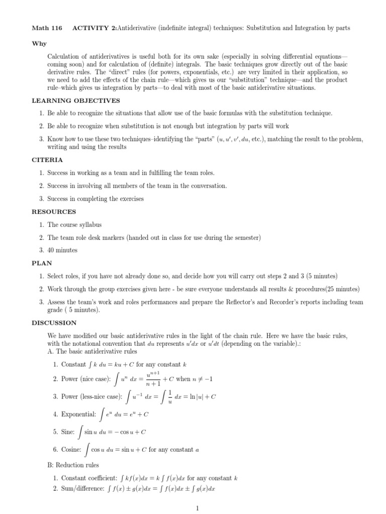 Lesson In Indefinite Integrals Pdf Integral Mathematical Analysis