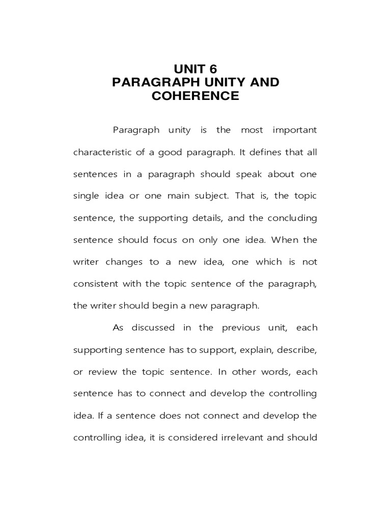 Unit 6 Paragraph Unity and Coherence | PDF | Paragraph | Idea