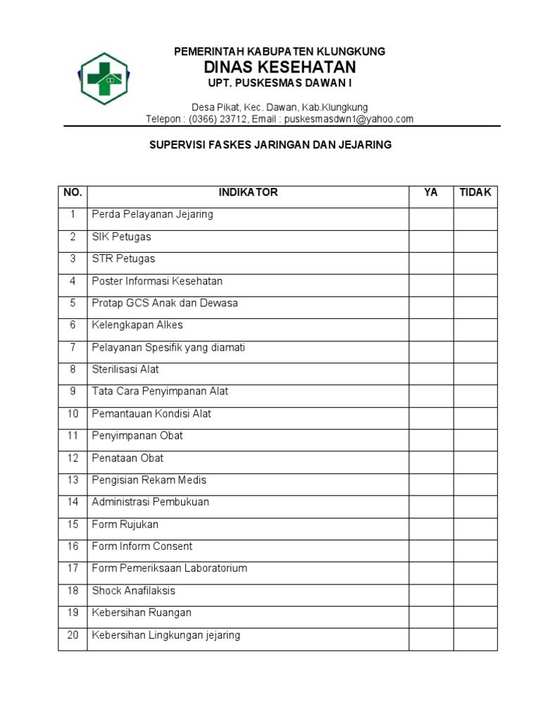 Formulir Supervisi - Jejaring | PDF