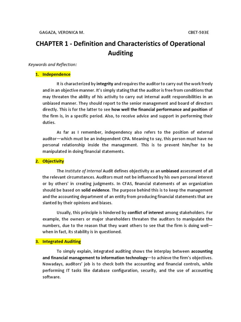 2122 Opaud 503e Chapter1 Reflection Gagaza | PDF | Audit | Financial Statement