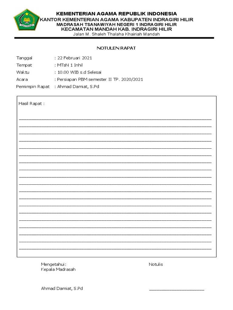 Contoh Notulen 2021 | PDF | Seni