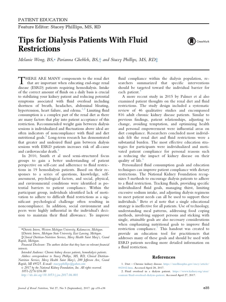 Tips For Dialysis Patients With Fluid Restrictions: Melanie Wong, BS ...