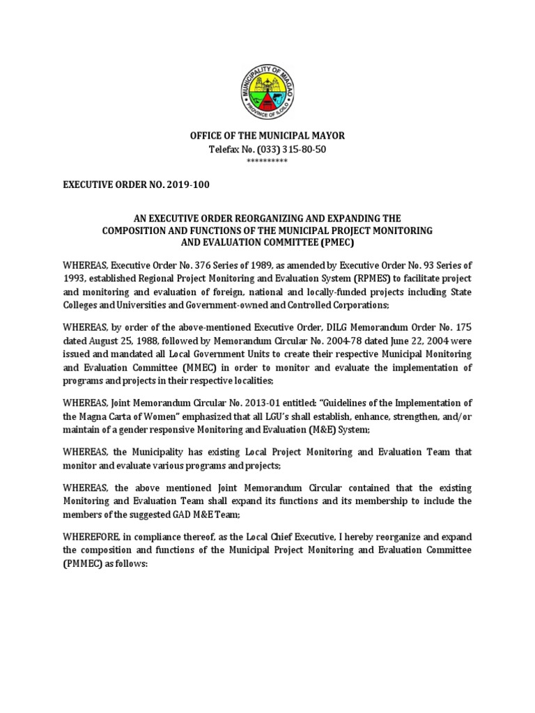 Project Monitoring Team - Sample EO | PDF | Government