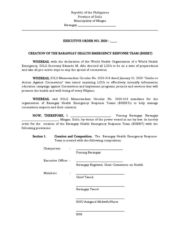 BHERT creation order for coronavirus response | PDF | Health Sciences ...