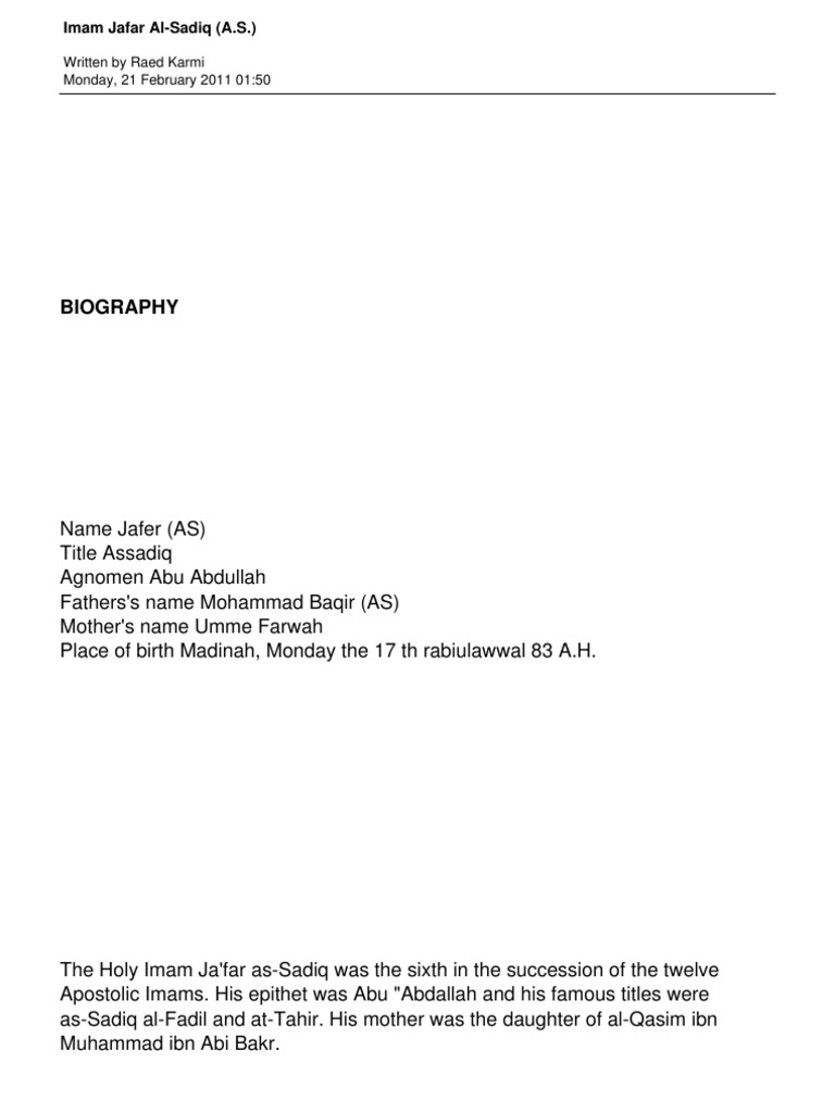Imam Ja'far Al-Sadiq: Biography & Legacy | PDF | Ali | Islamic Branches