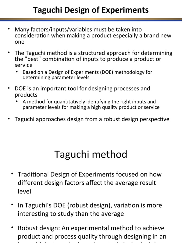 Taguchi Design of Experiments: - Based On A Design of Experiments (DOE ...