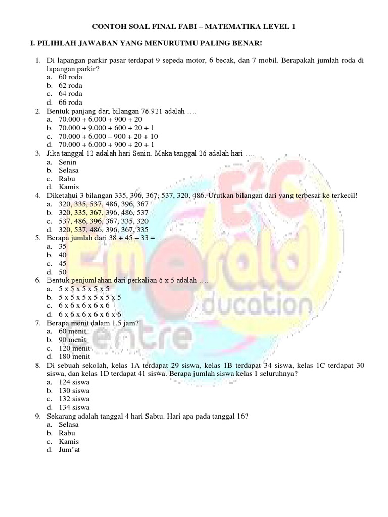 Contoh Soal Final Fabi - M 1 | PDF