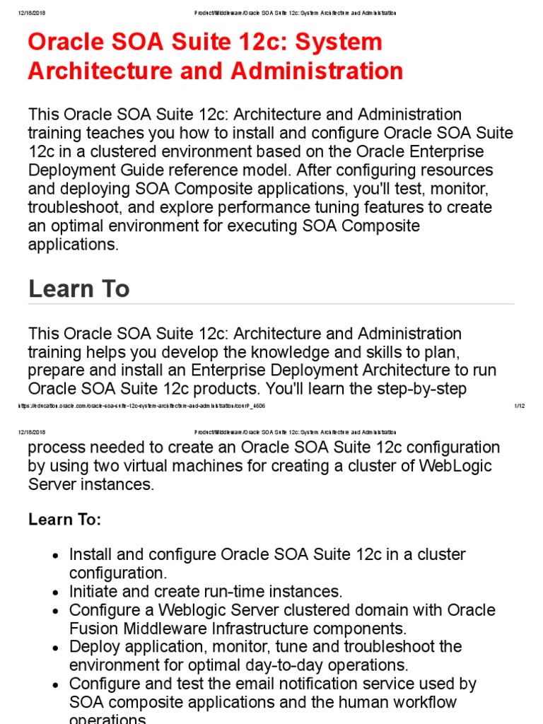 Product - Middleware - Oracle SOA Suite 12c - System Architecture and Administration | PDF ...