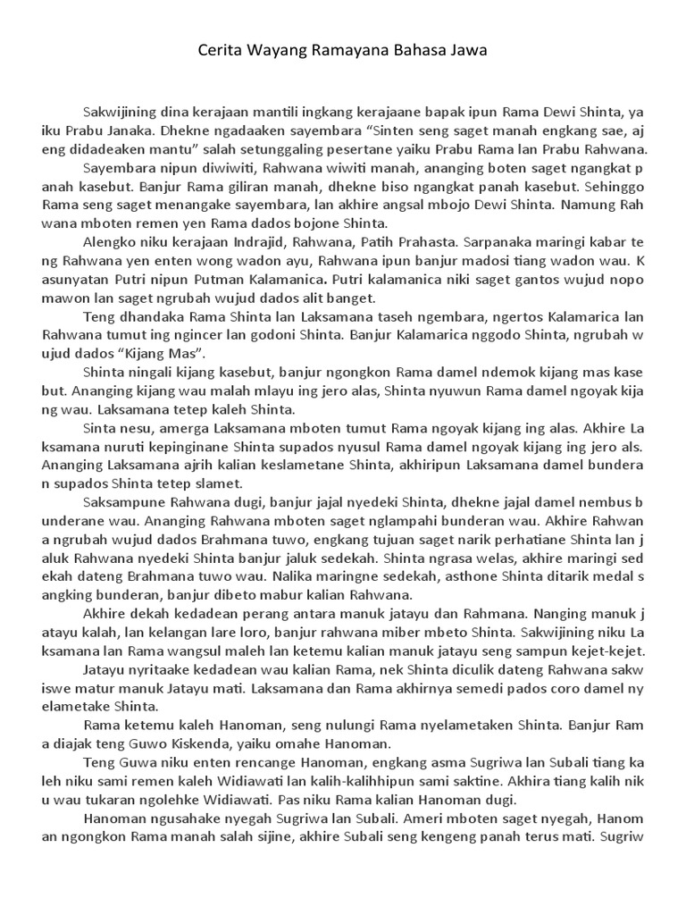 Cerita Wayang Ramayana Bahasa Jawa | PDF