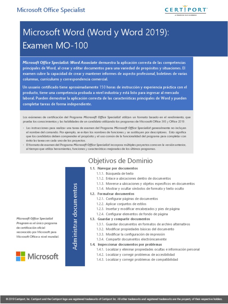 OBJ - Cert - Word 2019 Esp | PDF | Microsoft Office | Microsoft Word