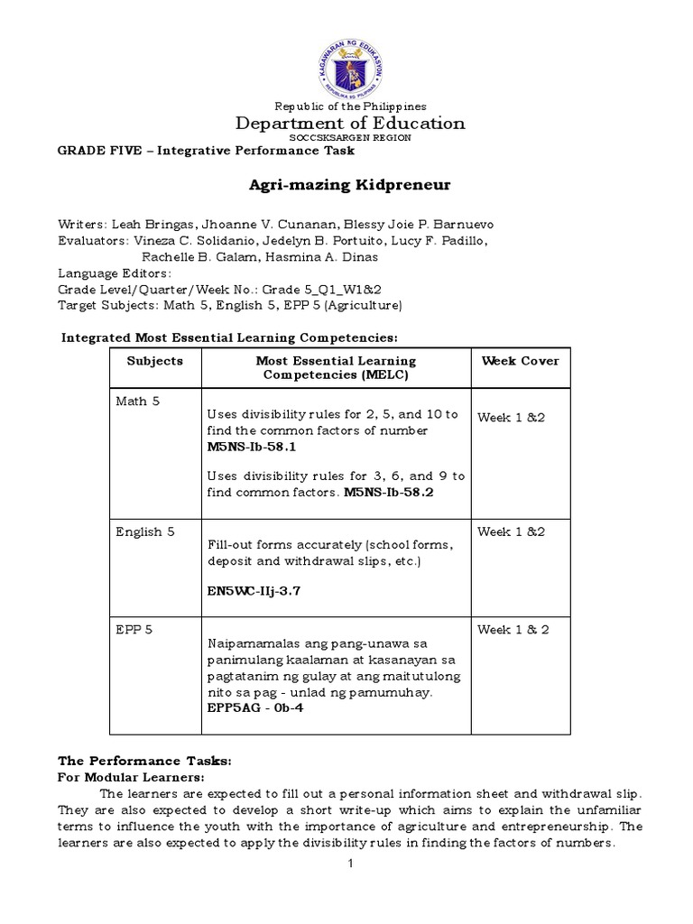 Performance Task GR5-IPT - finaL.Q1.W12. | PDF | Entrepreneurship ...