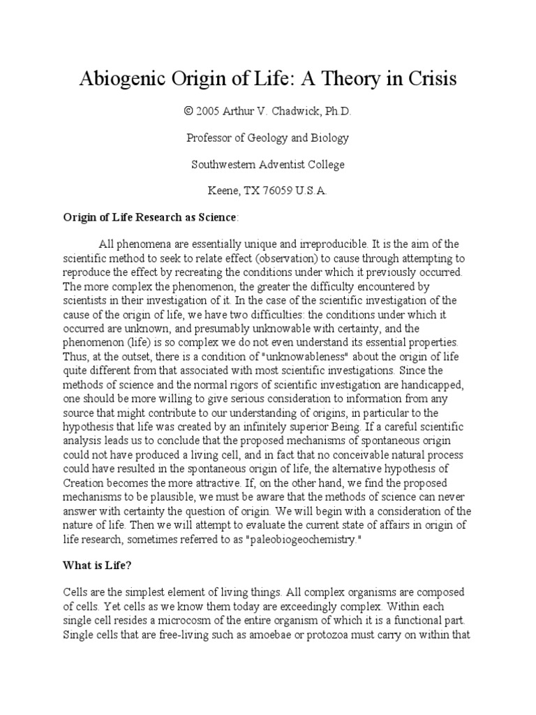 Abiogenic Origin of Lfe | Download Free PDF | Abiogenesis | Life