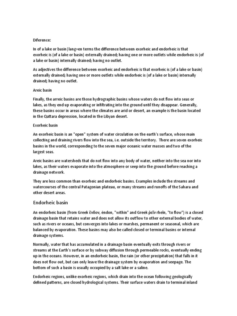 Areic Basin, Endorheic Basin and Exorheic Basin | PDF | Drainage Basin ...