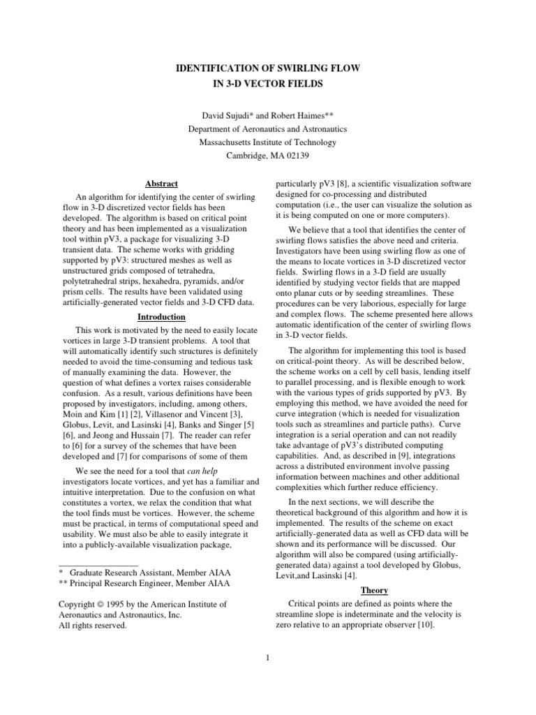 Identification of Swirling Flow in 3-D Vector Fields | PDF ...