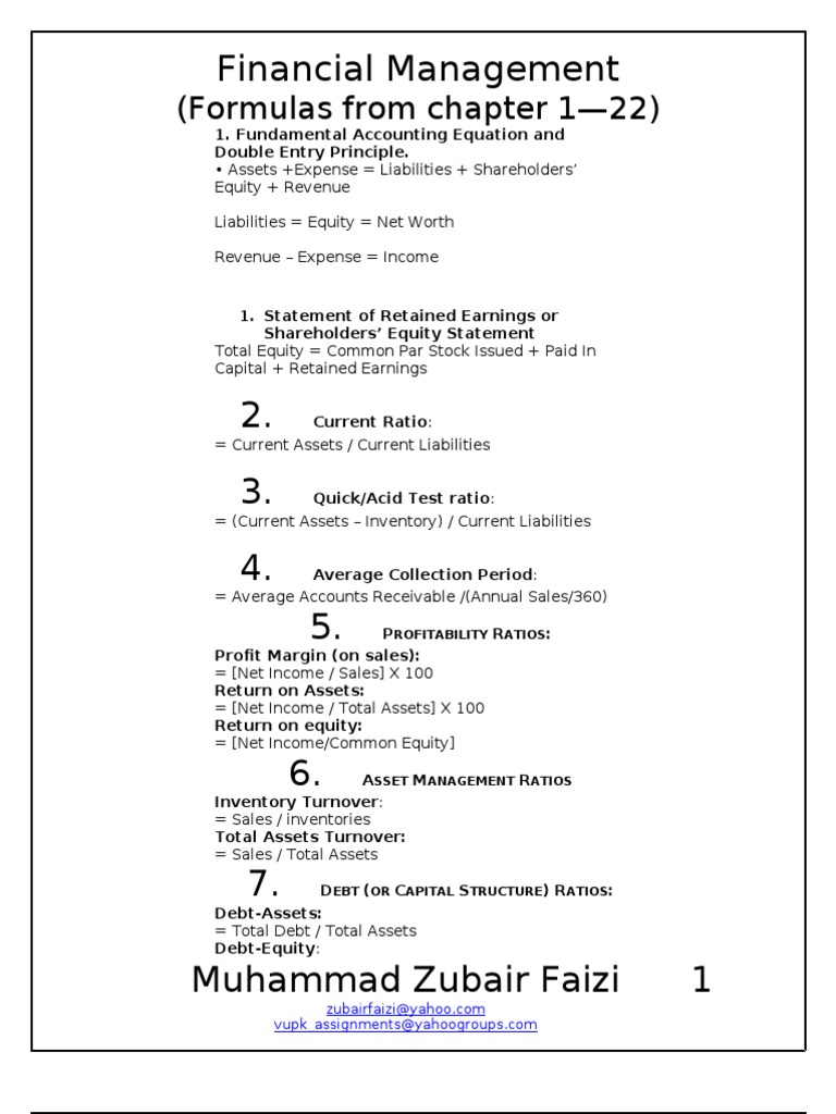 Financial Management: (Formulas From Chapter 1-22) | PDF | Net Present ...