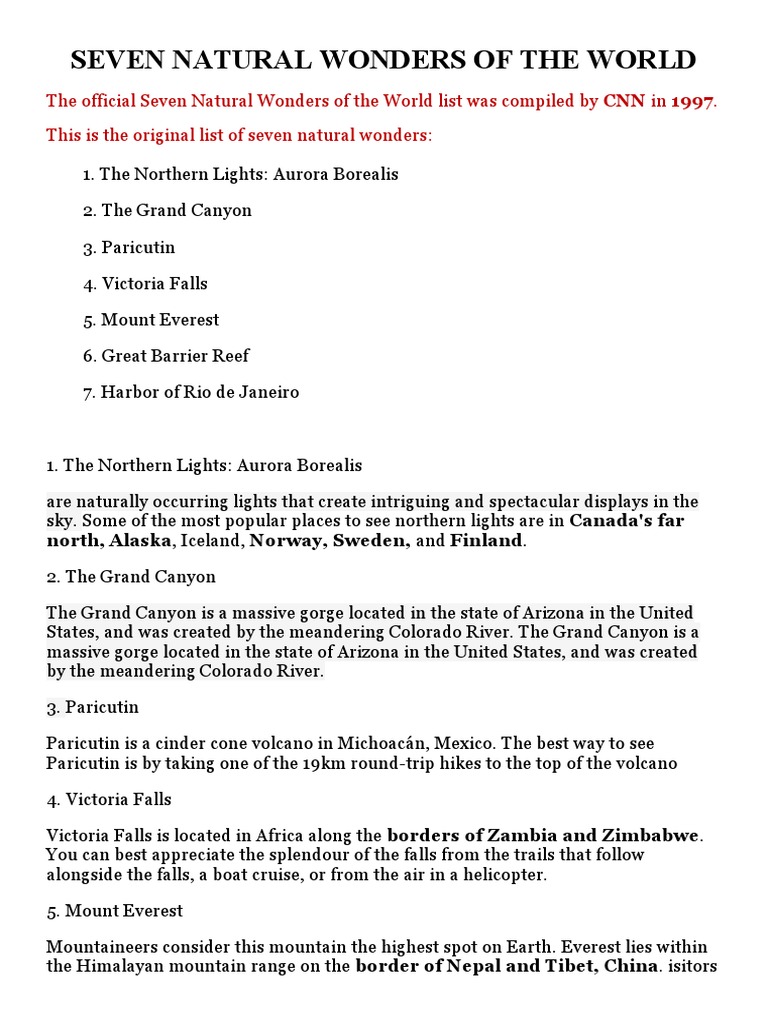 Seven Natural Wonders of The World | PDF | Mountains | Rio De Janeiro