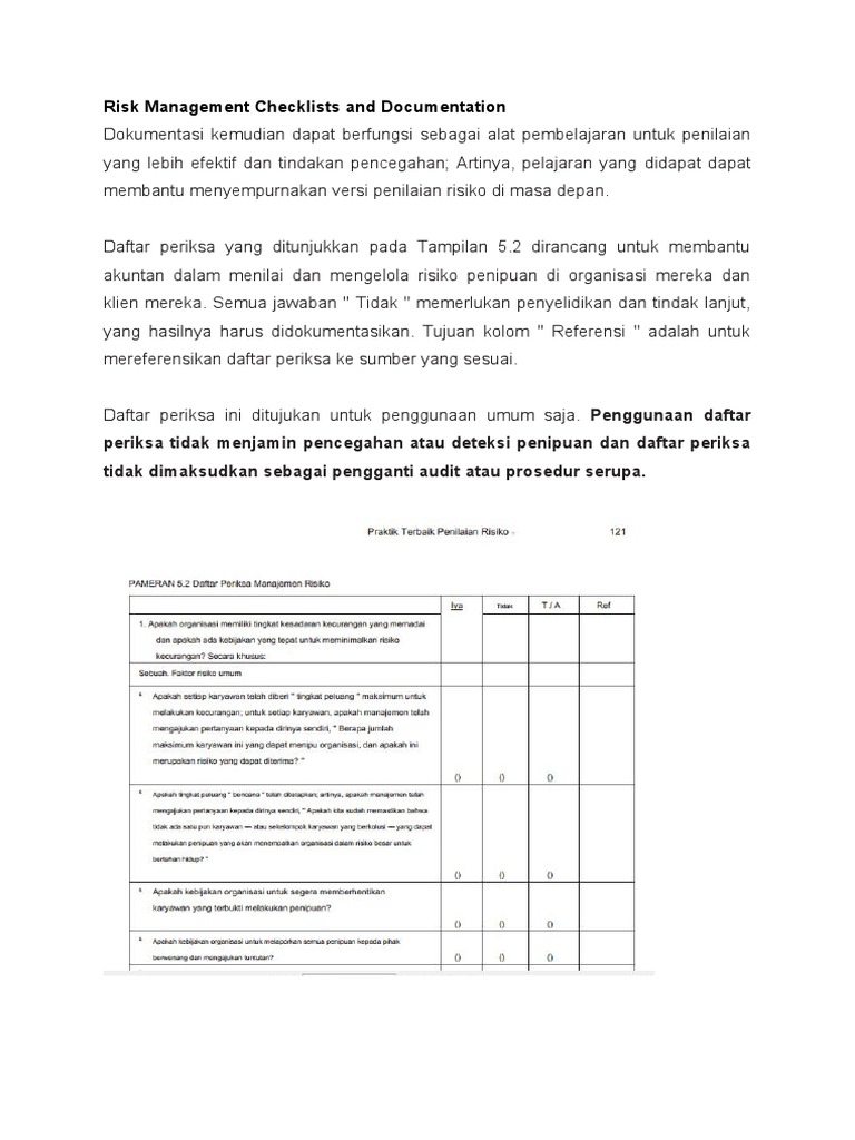 Resum Risk Management Checklists and Documentation | PDF
