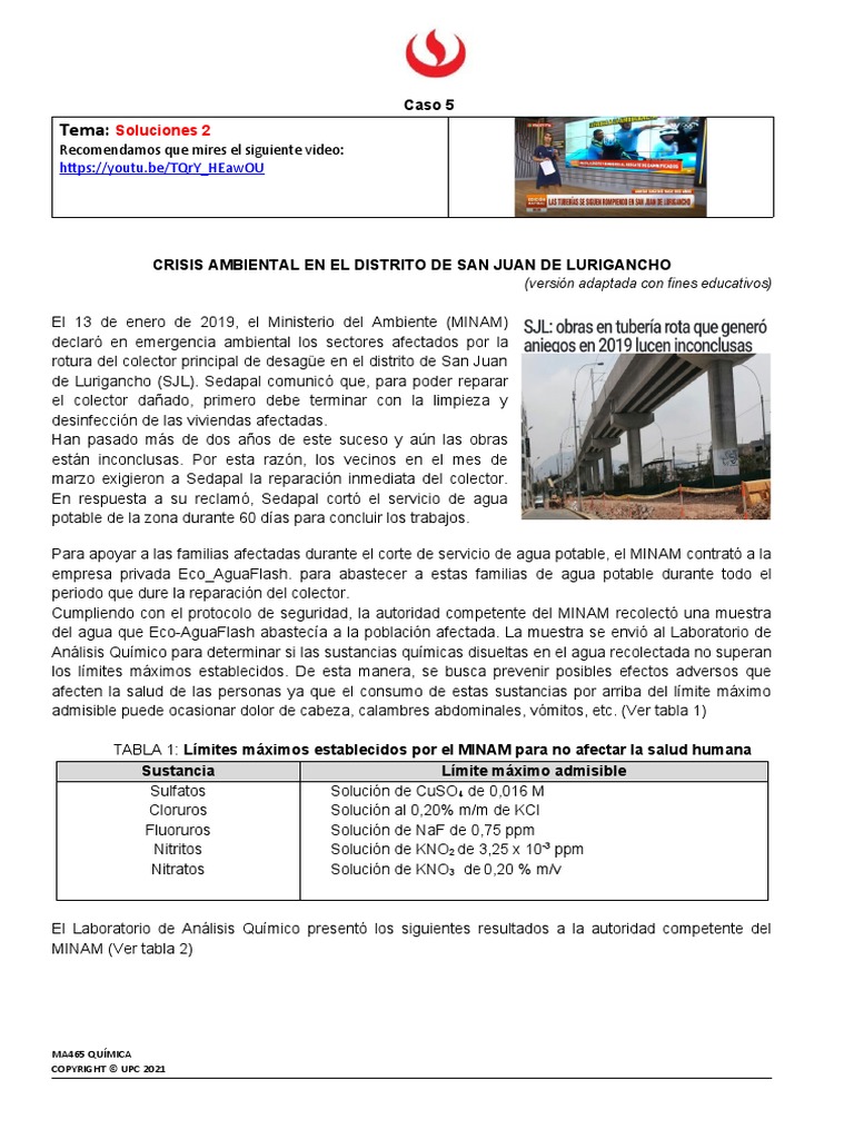 CS06 Caso+5 Crisis+Ambiental+SJL Alumnos | PDF | Matemáticas | Agua