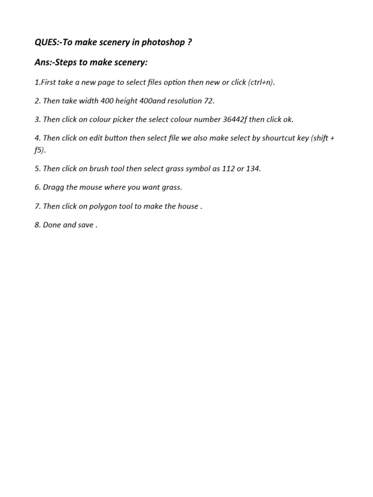 QUES:-To Make Scenery in Photoshop ? Ans:-Steps To Make Scenery | PDF ...