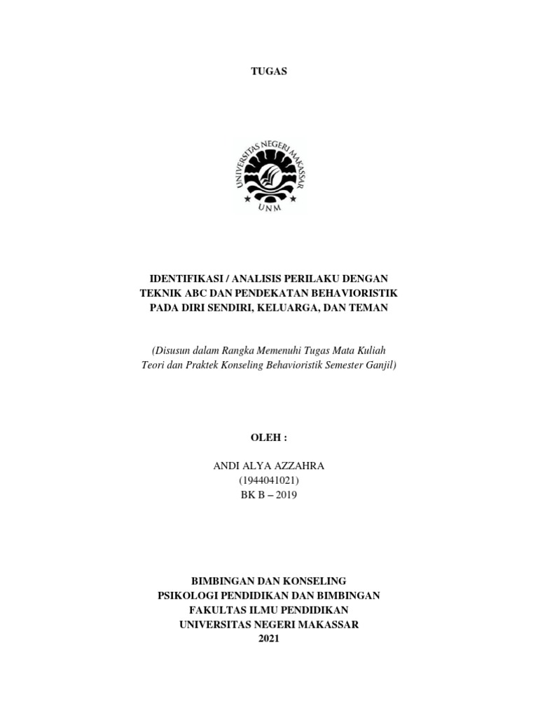 Analisis Perilaku Dengan Teknik ABC Dan Pendekatan Behavioristik - Andi Alya Azzahra (1944041021 ...