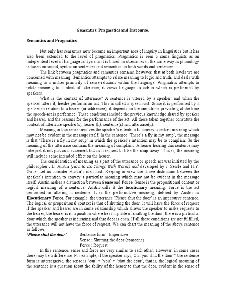 Semantics, Pragmatics and Discourse | PDF | Human Communication | Language Mechanics