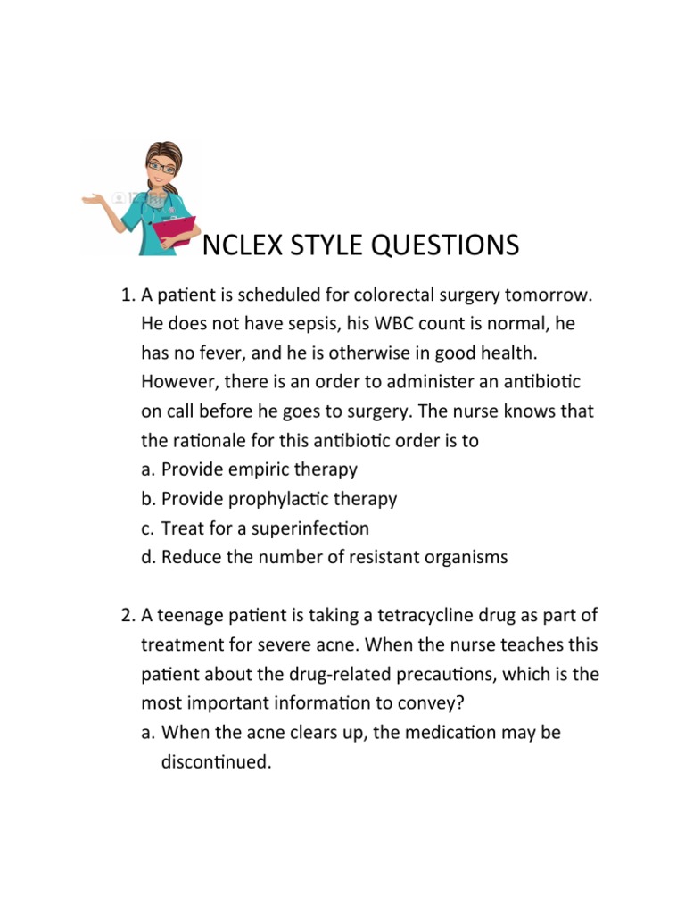 NCLEX STYLE QUESTIONS For Infection, Antibiotics, and Thermoregulation ...