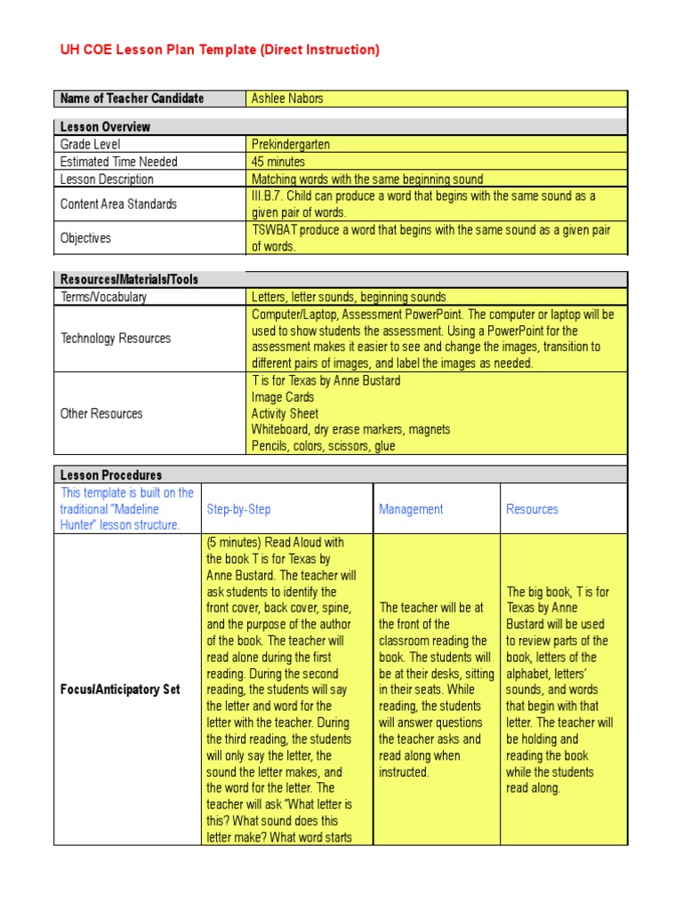 Beginning Sounds Lesson Plan for PreK | PDF | Educational Assessment ...