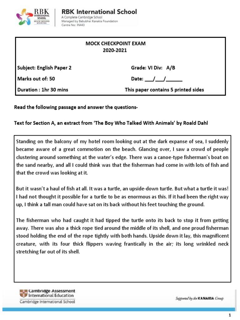 Mock Checkpoint Paper 2 English | PDF | Narration