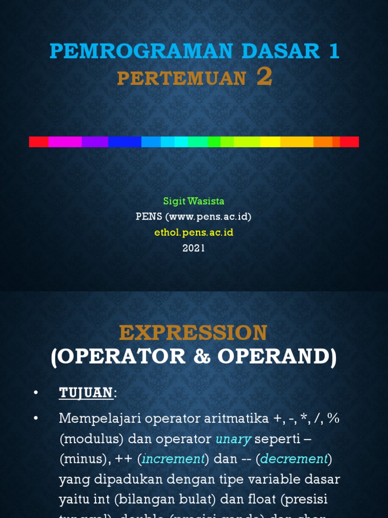 P2 - Pemrograman Dasar I - Expression (Operator & Operand) (2021) | PDF