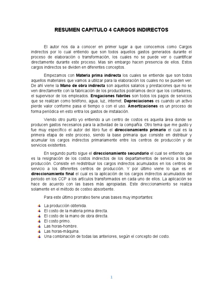Resumen Capitulo 4 Cargos Indirectos | PDF | Ecuaciones | Amortización (Negocio)