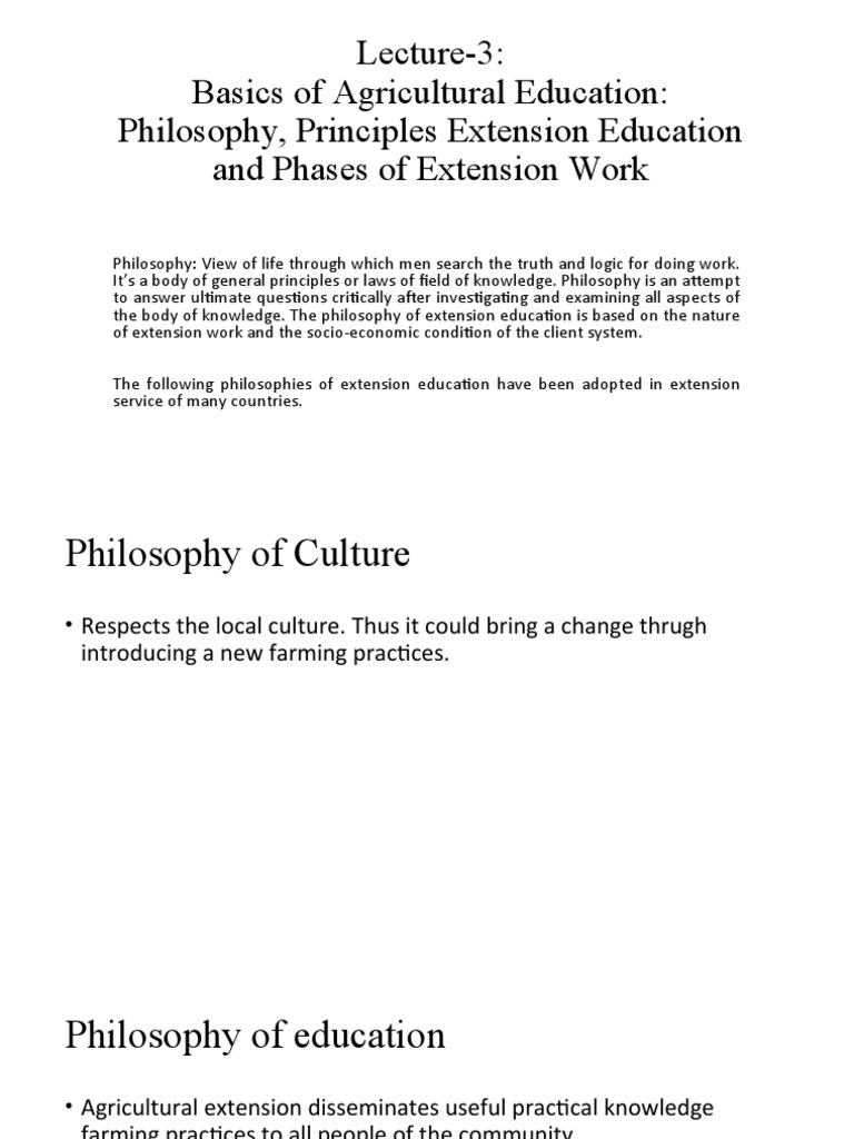Lecture-3: Basics of Agricultural Education: Philosophy, Principles ...