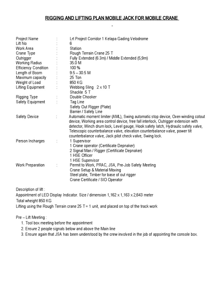 Lifting Plan Mobile Jack (Edit) | PDF | Crane (Machine) | Manufactured ...