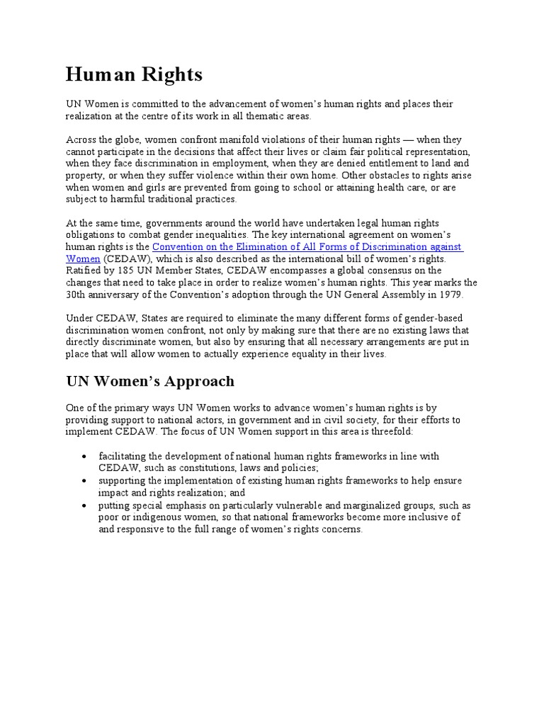 Human Rights: UN Women's Approach | PDF | Women's Rights | Gender Studies