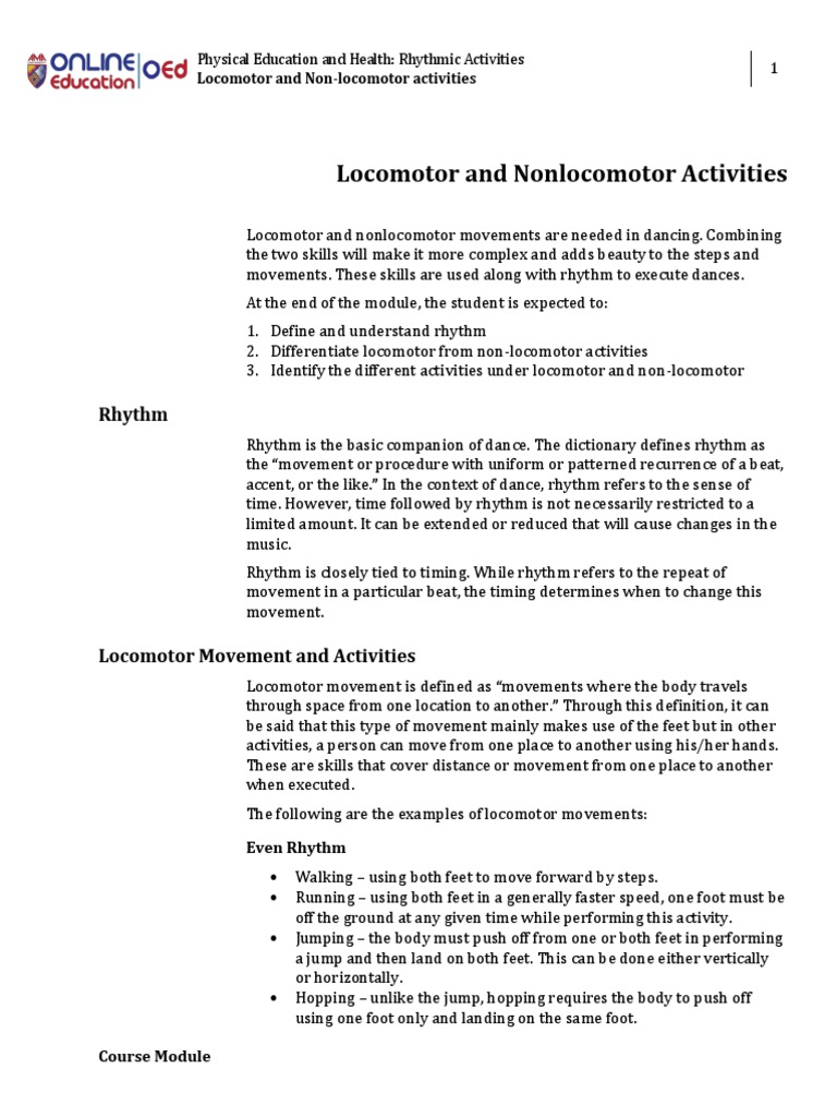 7-Non Locomotor and Locomotor Movement | PDF | Rhythm | Dances