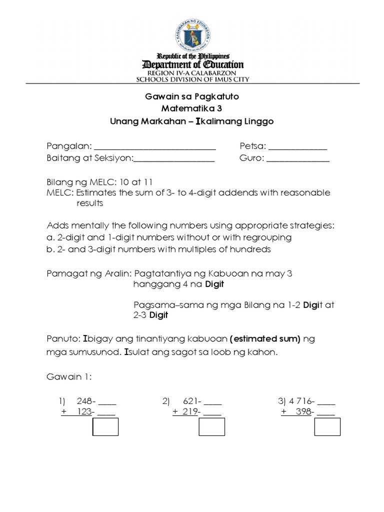 Math G3 Q1 W5 LAS | PDF