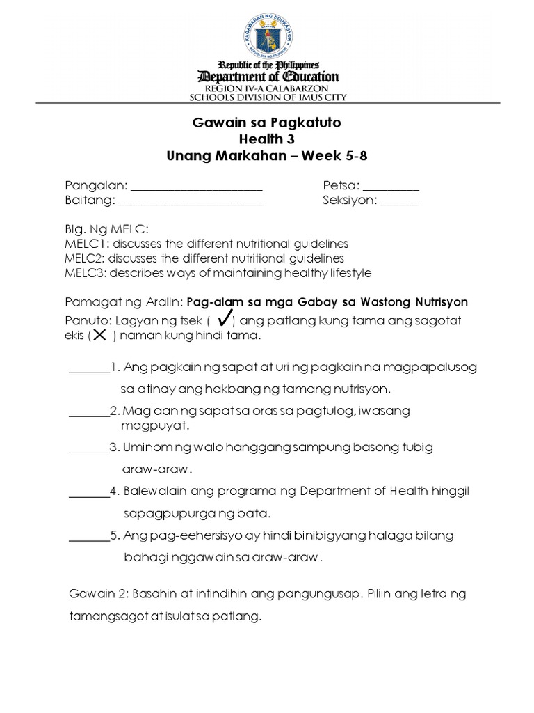 Health G3 Q1 W5-8 LAS | PDF