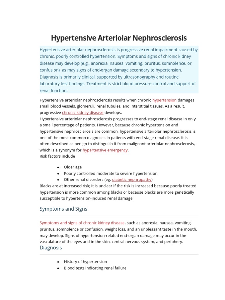 Hypertensive Arteriolar Nephrosclerosis: Causes, Symptoms, Diagnosis ...