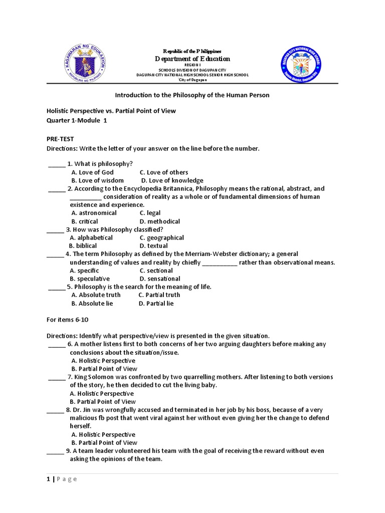 Introduction To The Philosophy of The Human Person Holistic Perspective ...