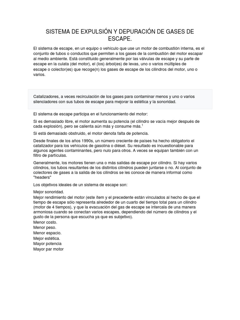 Sistema de Expulsión y Depuración de Gases de Escape | PDF | Máquinas ...