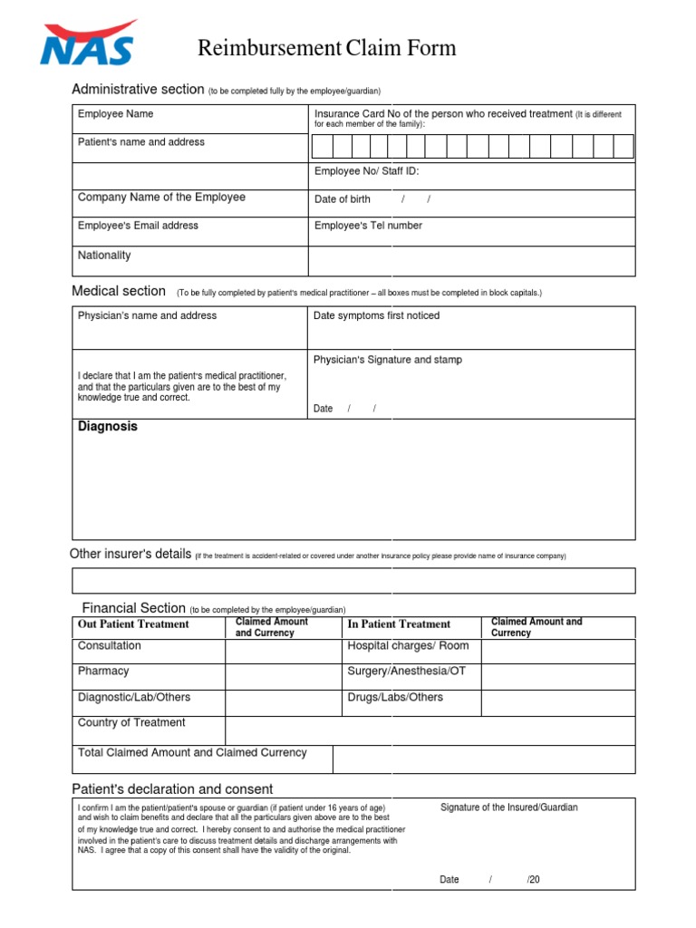 Nas Reimbursement Claim Form | PDF | Patient | Physician