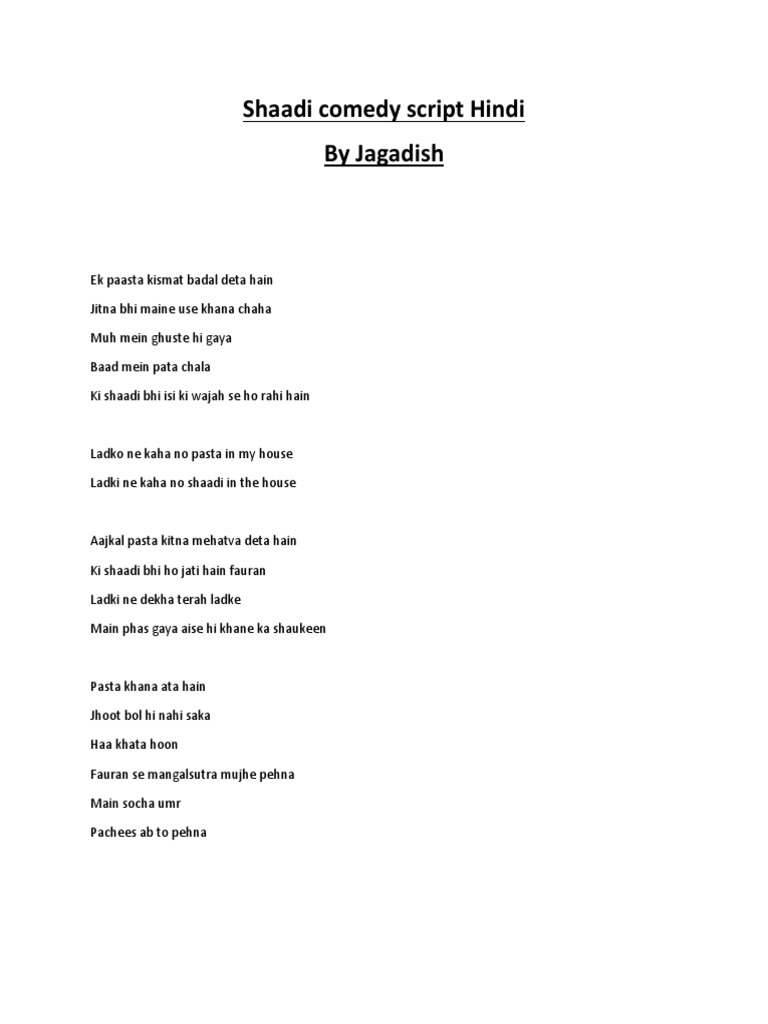 Shaadi Comedy Hindi Script | PDF