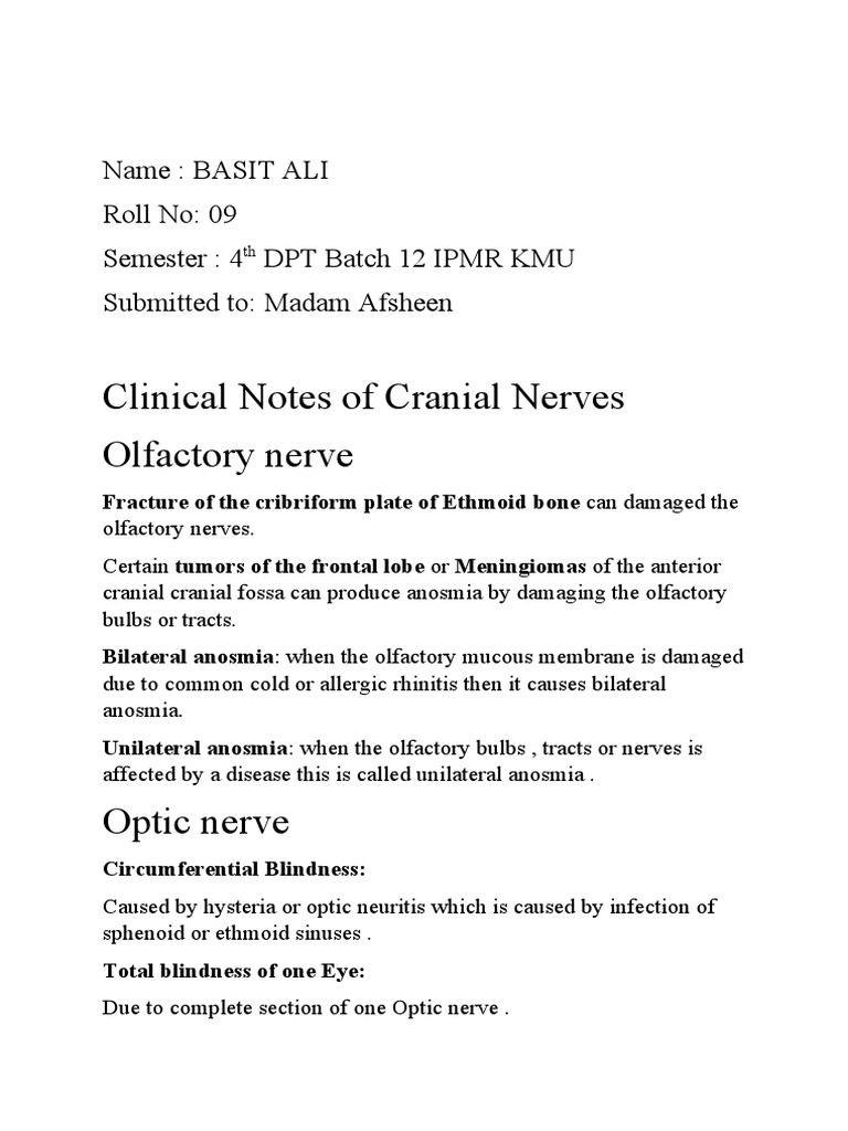 Clinical Notes of Cranial Nerves | PDF | Nervous System | Neuroanatomy