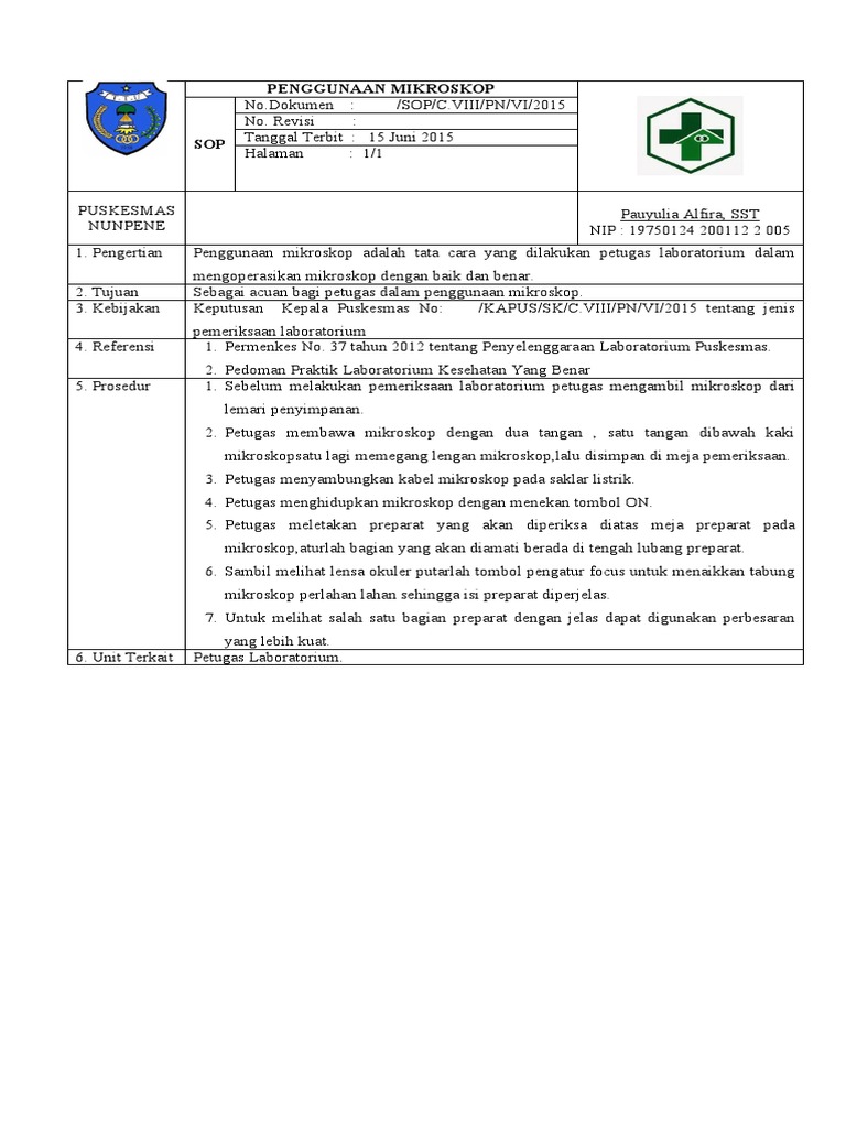 Sop Penggunaan Mikroskop | PDF