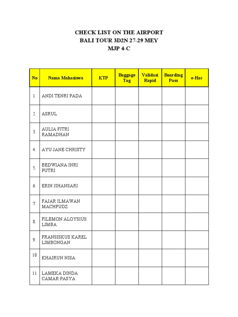 Check List On The Airport | PDF