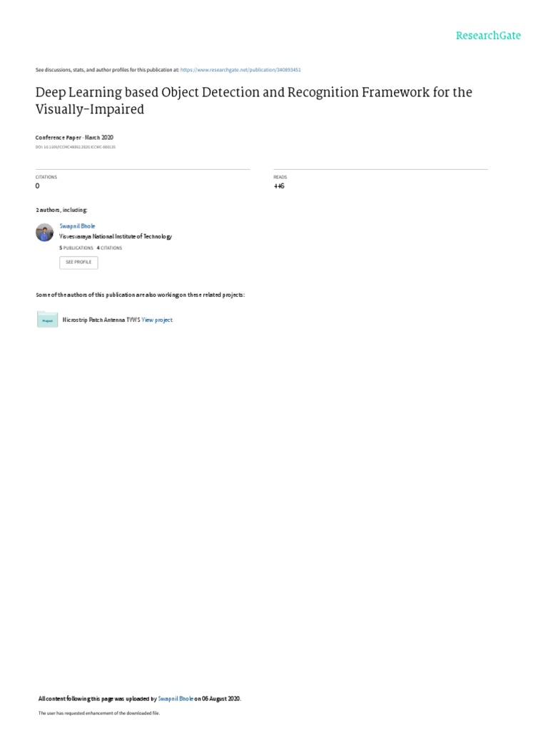 Deep Learning Based Object Detection and Recognition Framework For The Visually-Impaired | PDF ...